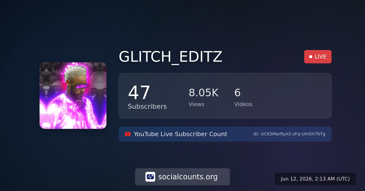 GLITCH_EDITZ - YouTube Live Subscriber Count - SocialCounts.org