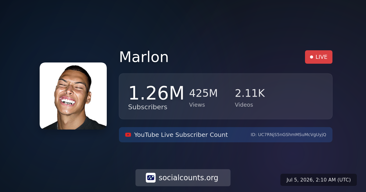 Marlon - YouTube Live Subscriber Count - SocialCounts.org