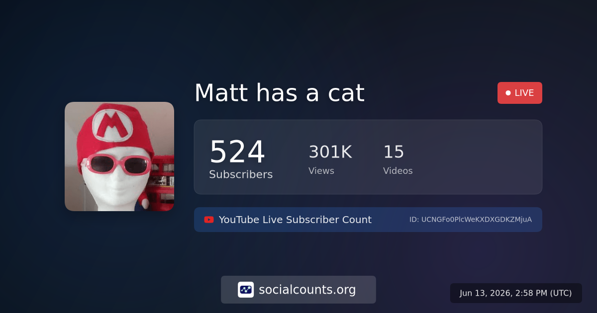Matt has a cat - YouTube Live Subscriber Count - SocialCounts.org