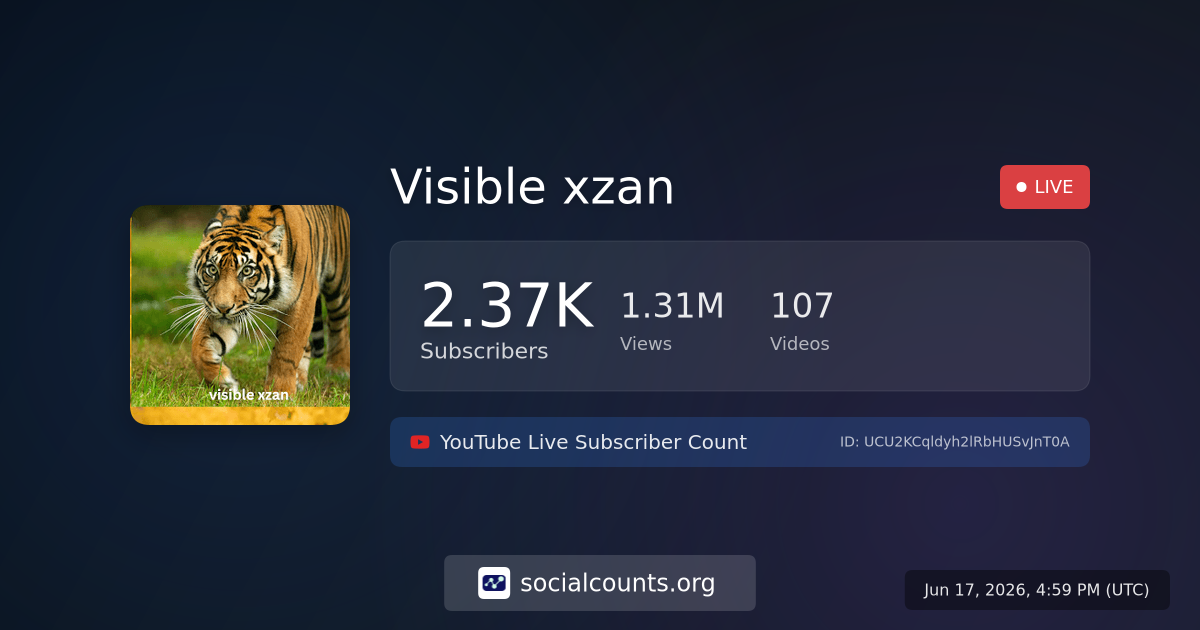 Visible xzan - YouTube Live Subscriber Count - SocialCounts.org