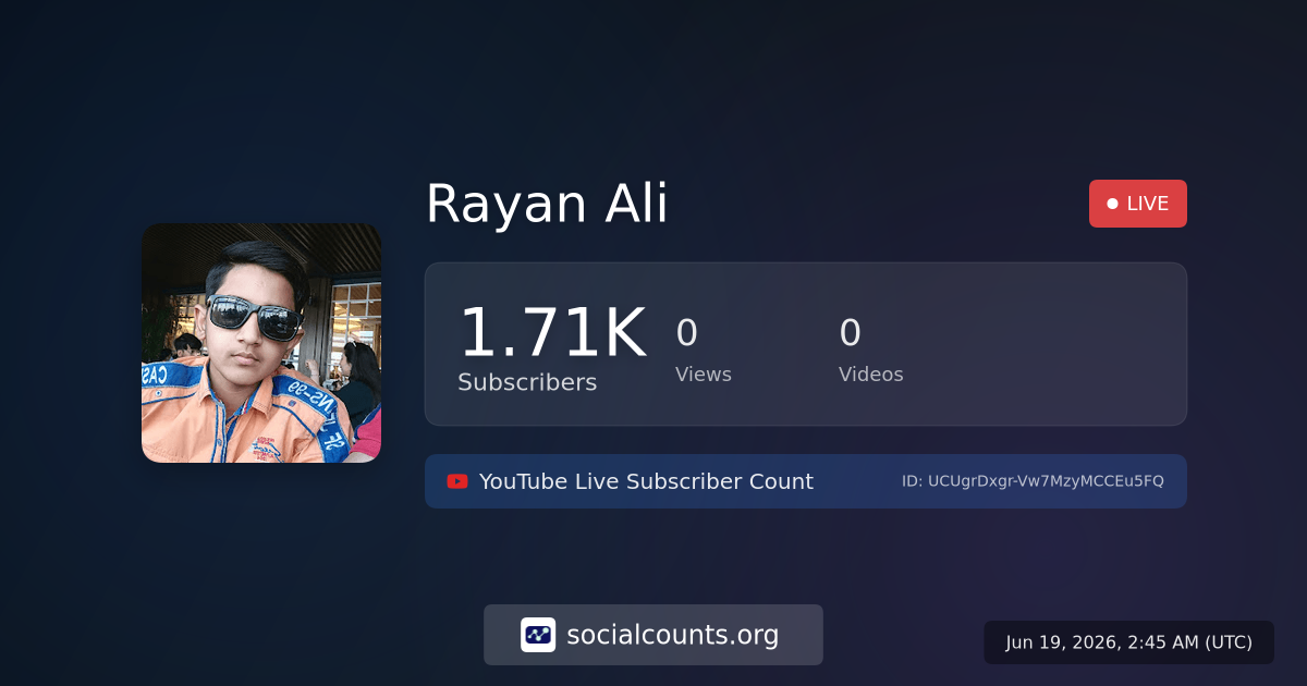 Rayan Ali - YouTube Live Subscriber Count - SocialCounts.org
