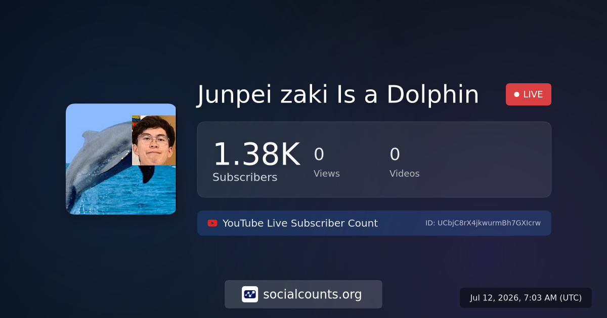 Junpei zaki Is a Dolphin - YouTube Live Subscriber Count - SocialCounts.org