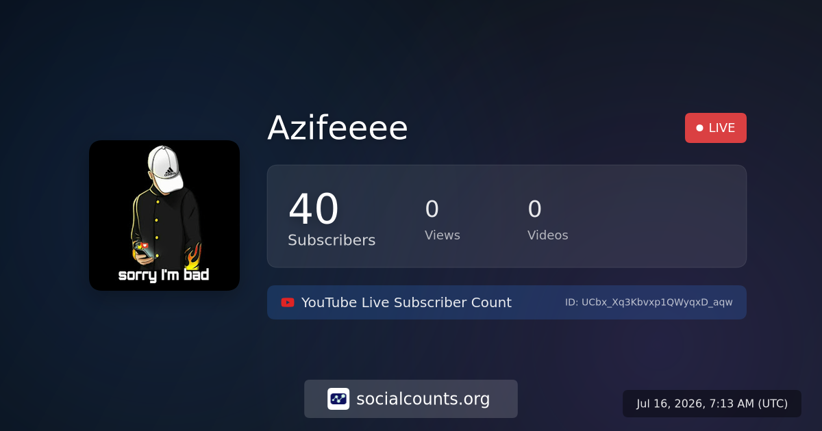 Azifeeee - YouTube Live Subscriber Count - SocialCounts.org
