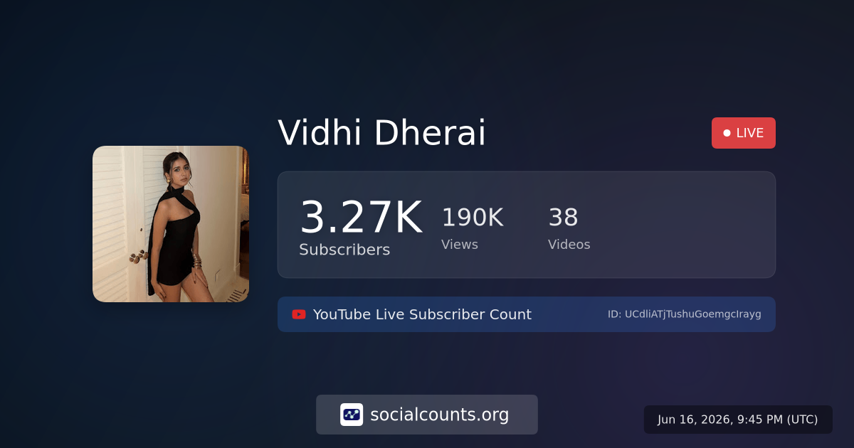 Vidhi Dherai - YouTube Live Subscriber Count - SocialCounts.org