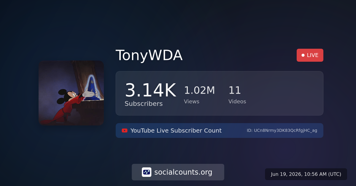 TonyWDA - YouTube Live Subscriber Count - SocialCounts.org