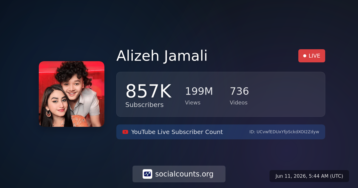 Alizeh Jamali - YouTube Live Subscriber Count - SocialCounts.org